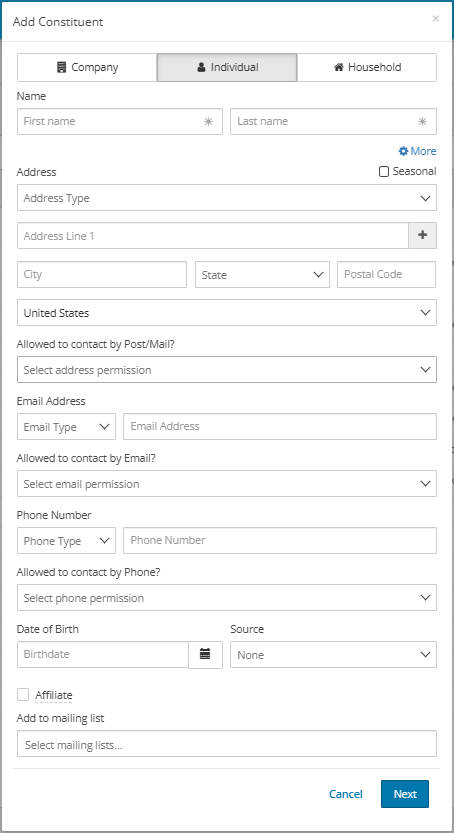 Adding a Constituent Profile – FrontStream